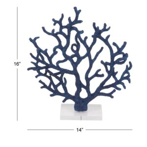 Deco 79 Polystone Coral Decorative Sculpture Textured Porous Home Decor Statue with Acrylic Base, Accent Figurine 14" x 4" x 16", Blue