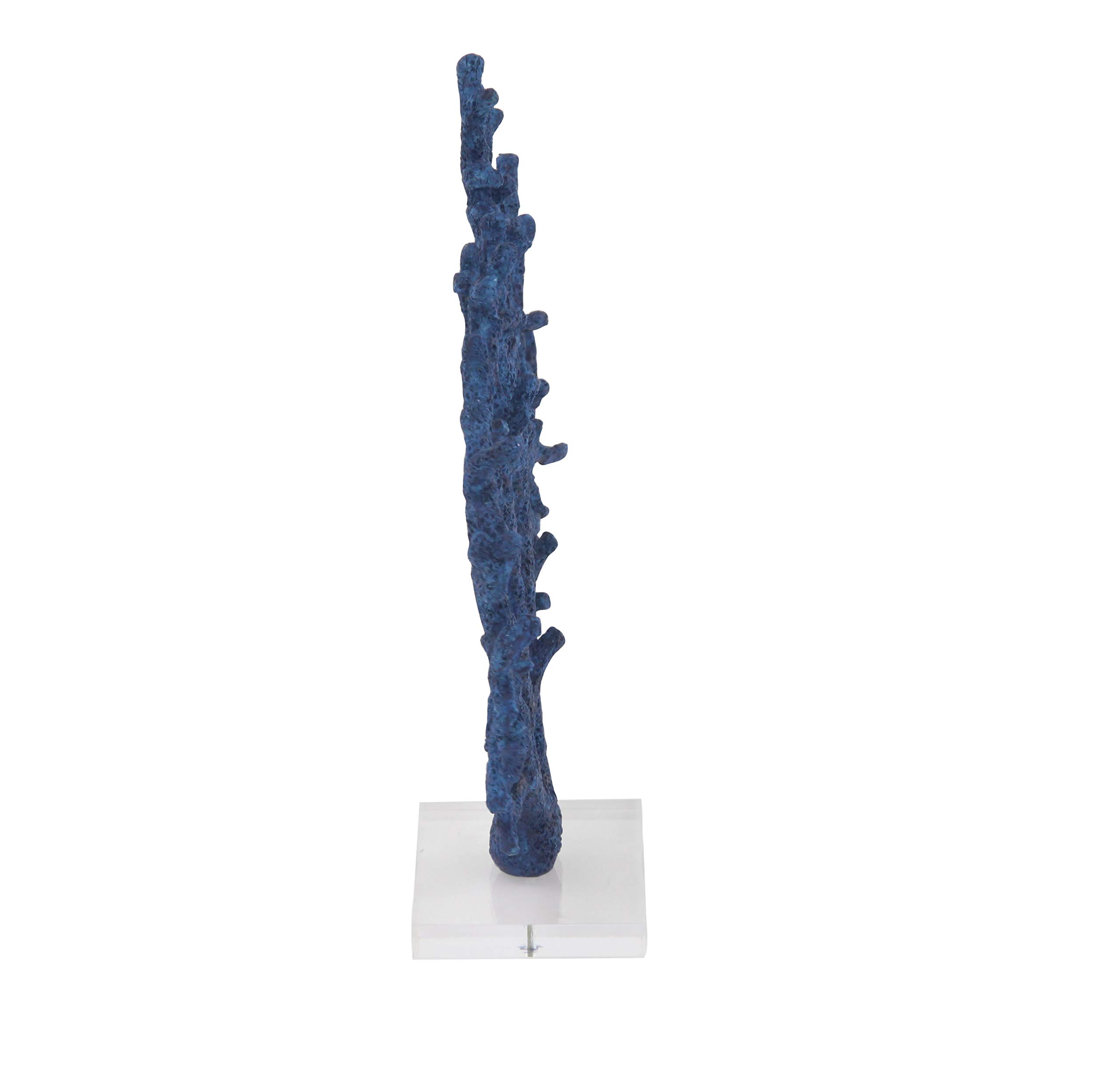 Deco 79 Polystone Coral Decorative Sculpture Textured Porous Home Decor Statue with Acrylic Base, Accent Figurine 14" x 4" x 16", Blue