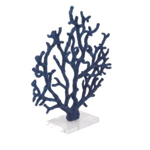 Deco 79 Polystone Coral Decorative Sculpture Textured Porous Home Decor Statue with Acrylic Base, Accent Figurine 14" x 4" x 16", Blue