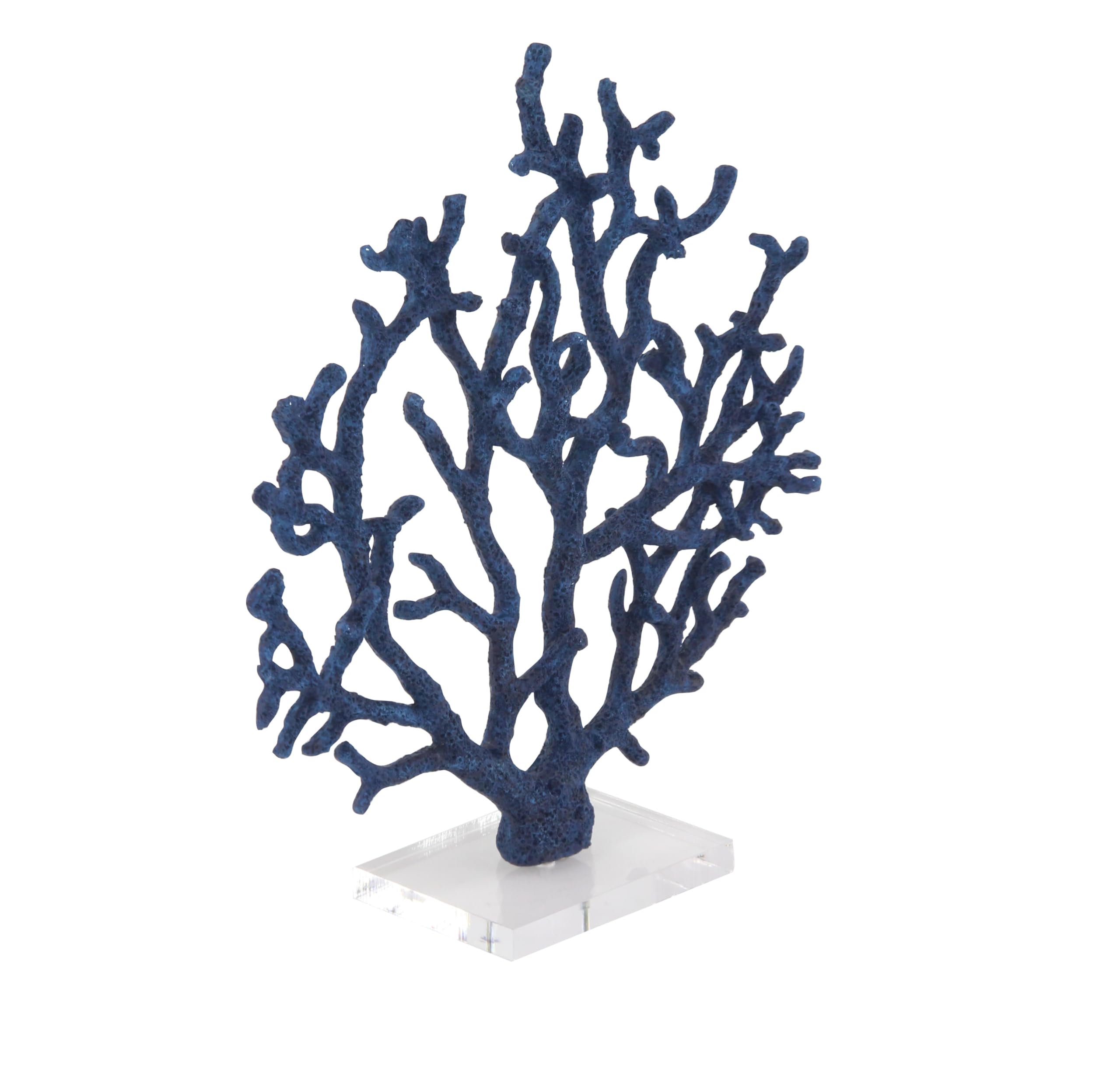 Deco 79 Polystone Coral Decorative Sculpture Textured Porous Home Decor Statue with Acrylic Base, Accent Figurine 14" x 4" x 16", Blue