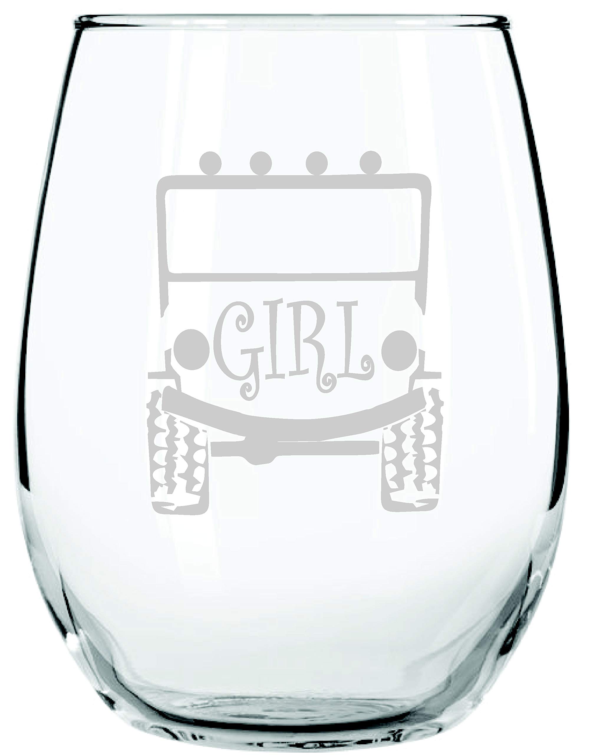 Trucker GIRLS like offroad too! STEMLESS WINE GLASS | Off Road Rock Climber or Mall Crawler | Woman or Girl Offroaders 4 X 4 | 15 Ounce | Birthday, Anniversary