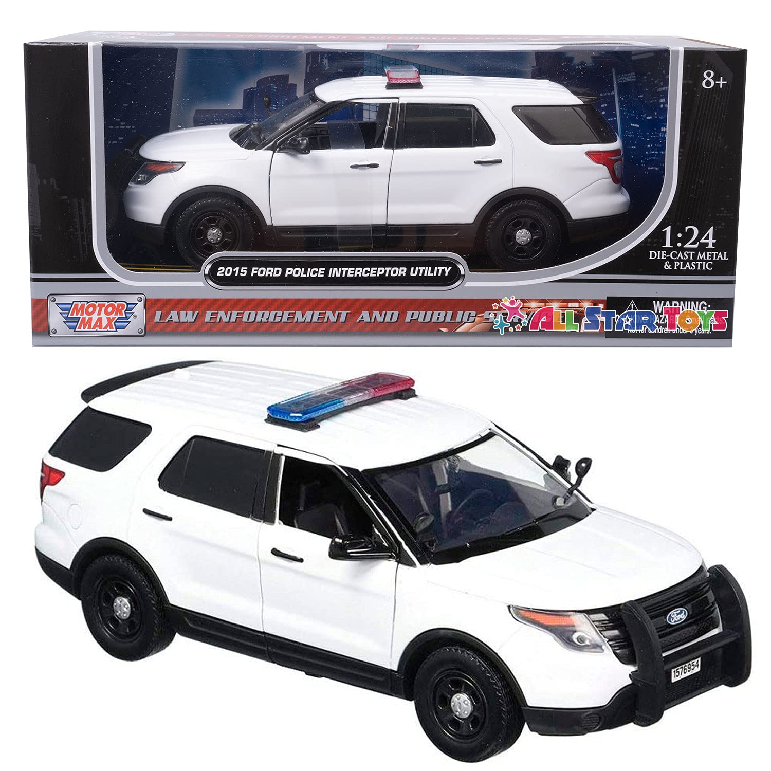 Motor Max DIECAST 1:24 W/B - 2015 Ford Police Interceptor Utility with Light BAR (White) 76959