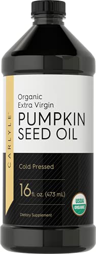 Carlyle Pumpkin Seed Oil 16oz Organic Cold Pressed | Extra Virgin | Vegetarian, Non-GMO, Gluten Free | Safe for Cooking | Great for Hair and Face