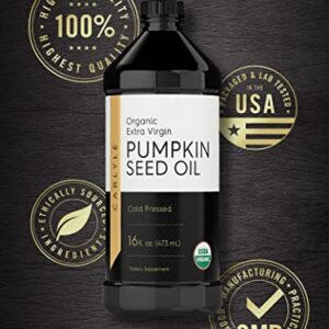 Carlyle Pumpkin Seed Oil 16oz Organic Cold Pressed | Extra Virgin | Vegetarian, Non-GMO, Gluten Free | Safe for Cooking | Great for Hair and Face