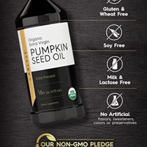 Carlyle Pumpkin Seed Oil 16oz Organic Cold Pressed | Extra Virgin | Vegetarian, Non-GMO, Gluten Free | Safe for Cooking | Great for Hair and Face