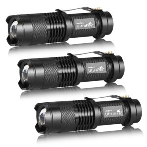 ultrafire 3 pack mini flashlights focus adjustable sk68 single mode tactical led flashlight, ultra bright 300 lumens torch