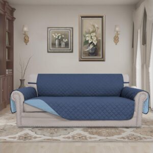 Easy-Going Sofa Slipcover Reversible Oversized Sofa Cover Water Resistant Couch Cover with Foam Sticks Elastic Straps Furniture Protector for Pets Dog (Oversized Sofa, Dark Blue/Light Blue)