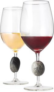 sea stones “touchstone” universal wine glass set of 2-18oz thin rim, long stem summer glassware - artisan river and ocean stone - perfect for birthday, wedding and anniversary or new house