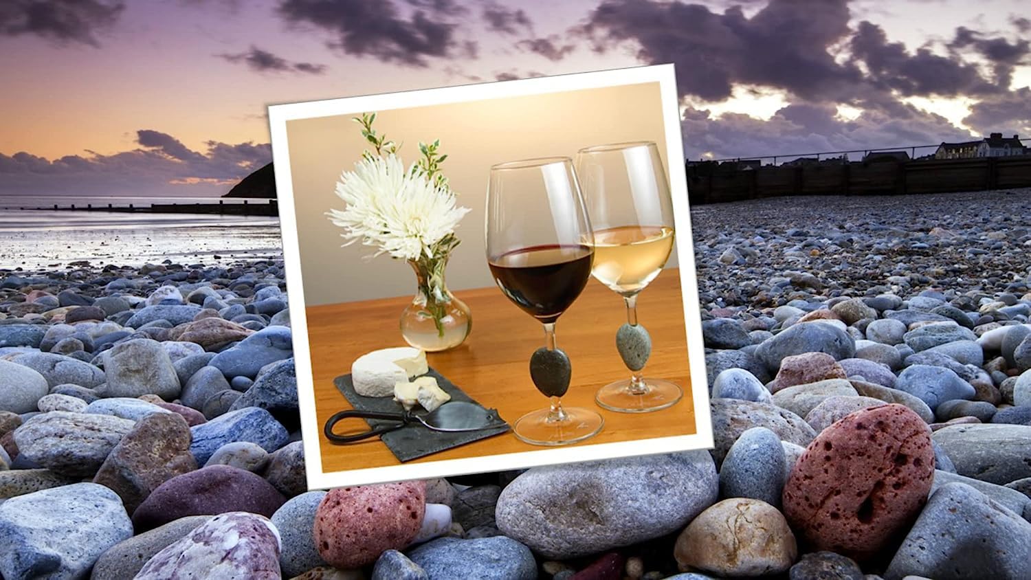 Sea Stones “Touchstone” Universal Wine Glass Set of 2-18oz Thin Rim, Long Stem Summer Glassware - Artisan River and Ocean Stone - Perfect for Birthday, Wedding and Anniversary or New House