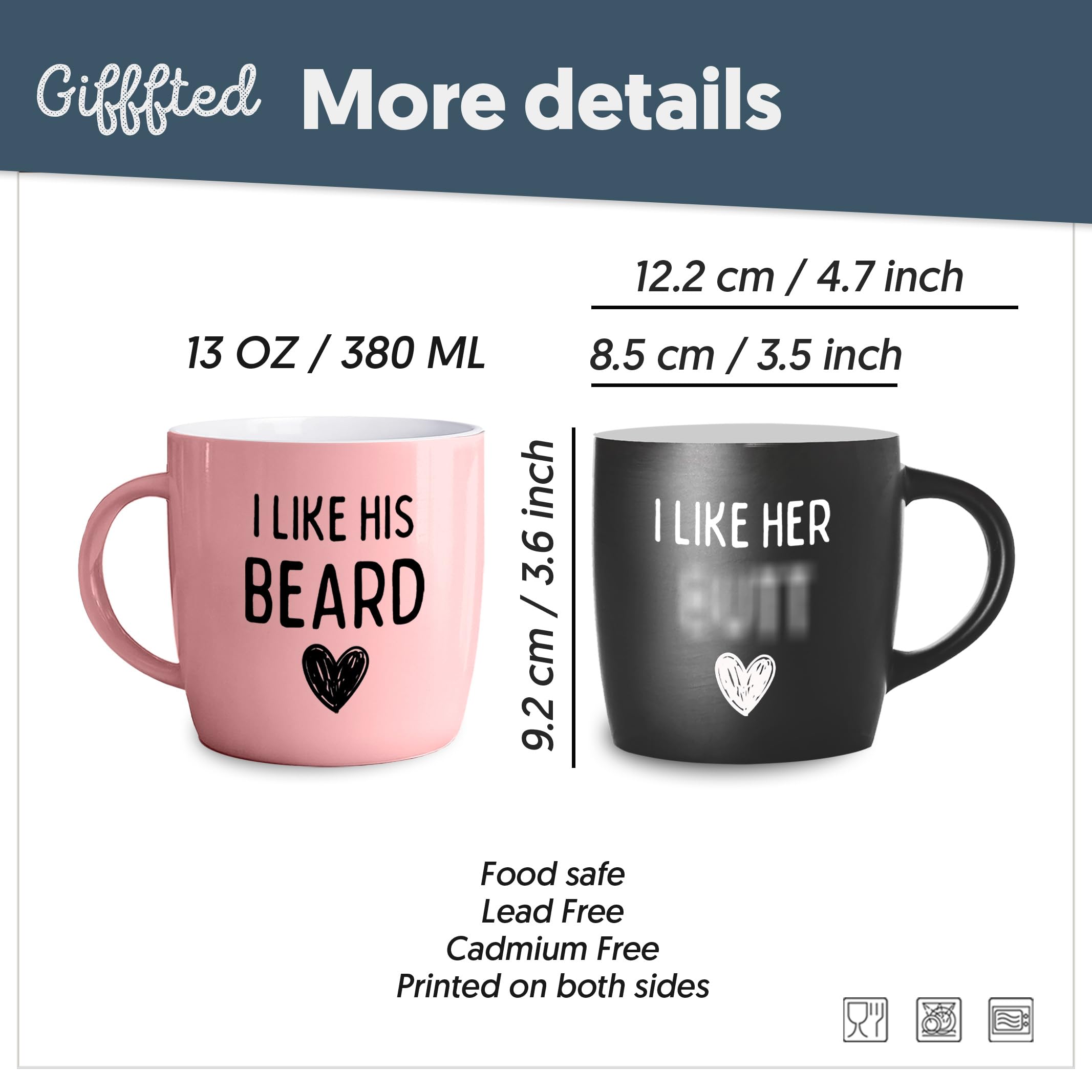 Triple Gifffted Funny Couples Gifts For Christmas, Wedding Anniversary, Engagement, Valentines Day Girlfriend Boyfriend Couple Gift, His & Hers, Bride & Groom, Him & Her, Ceramic, 380ML