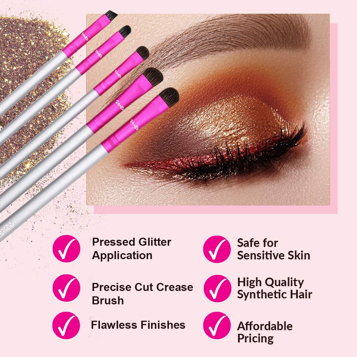 Eyeshadow Brush Glitter Makeup Brushes For Pressed Eye Shadow Loose Glitters Eyelids Cut Crease Blending Primer Lids Creases Clean Matte Eyeliner Stencils Pencil Liquid Liner Waterproof Gel Stamp Pen