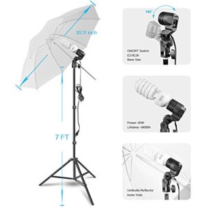 HYJ-INC Photography Umbrella Continuous Lighting Kit,Muslin Backdrop Kit(White Black), Backdrop Clips Clamp,10ft Photo Background Photography Stand System for Photo Video Studio Shooting