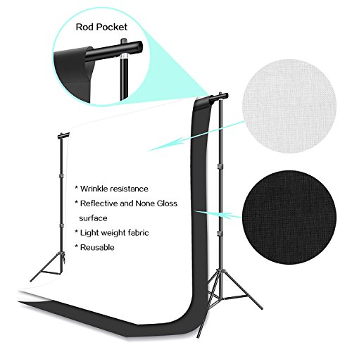 HYJ-INC Photography Umbrella Continuous Lighting Kit,Muslin Backdrop Kit(White Black), Backdrop Clips Clamp,10ft Photo Background Photography Stand System for Photo Video Studio Shooting