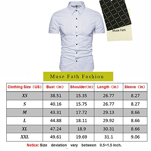 MUSE FATH Men's Printed Dress Shirt-Cotton Casual Short Sleeve Shirt,Button-Down Point Collar Shirt-Green-L