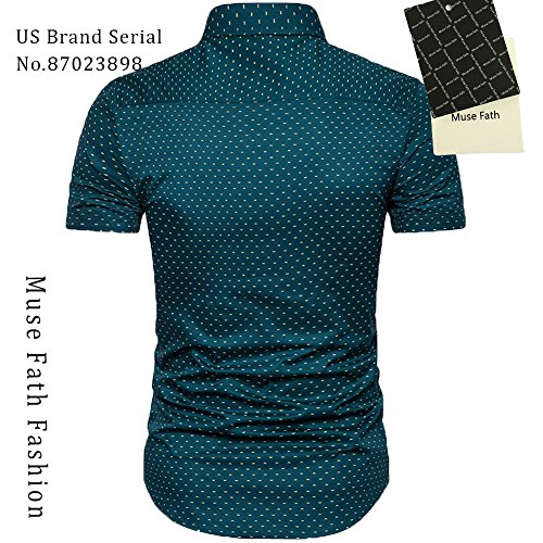 MUSE FATH Men's Printed Dress Shirt-Cotton Casual Short Sleeve Shirt,Button-Down Point Collar Shirt-Green-L