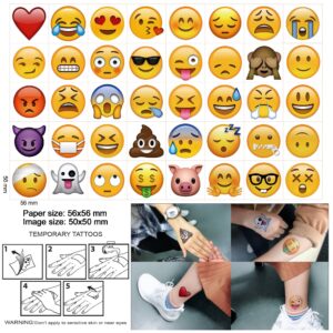 Emoji Temporary Tattoo(160pcs 2inch),Konsait Funny Emoji tattoos Body Stickers for Kids Children Adults for Emoji Party Favors Supplies with Poop Kissing Heart Sunglasses Smirk Relaxed Smile Emoticon