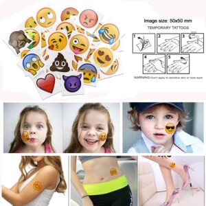 Emoji Temporary Tattoo(160pcs 2inch),Konsait Funny Emoji tattoos Body Stickers for Kids Children Adults for Emoji Party Favors Supplies with Poop Kissing Heart Sunglasses Smirk Relaxed Smile Emoticon