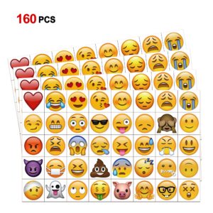 Emoji Temporary Tattoo(160pcs 2inch),Konsait Funny Emoji tattoos Body Stickers for Kids Children Adults for Emoji Party Favors Supplies with Poop Kissing Heart Sunglasses Smirk Relaxed Smile Emoticon