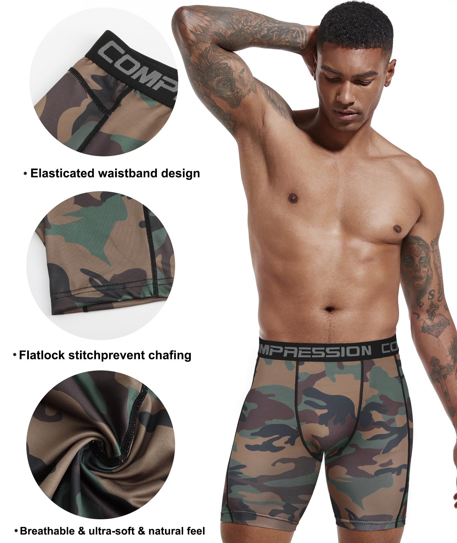 Holure Men's 3 Pack Sport Compression Shorts Mens Yoga Shorts Workout Running,Brown,Blue,Green,Camo,02-XL