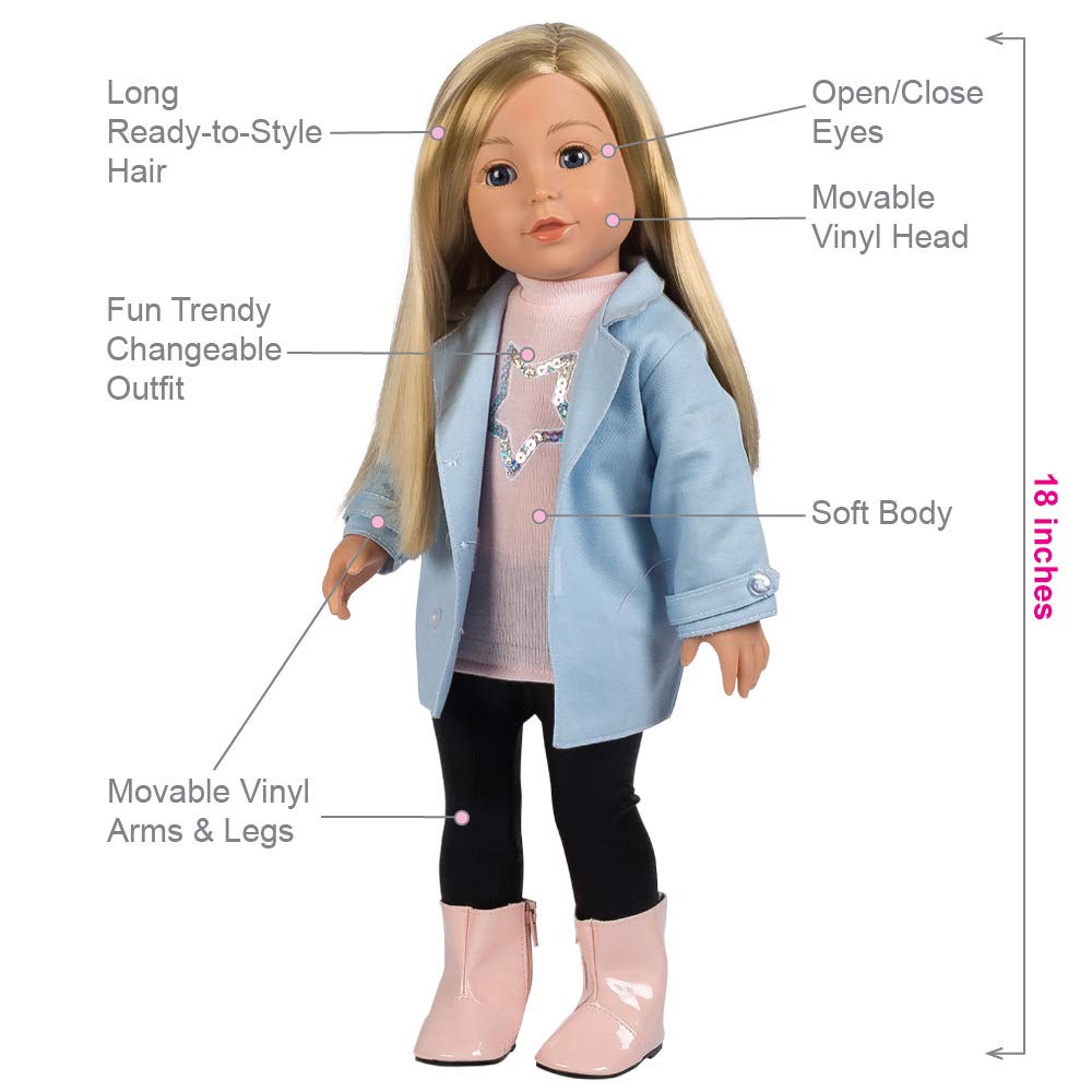 Adora Amazon Exclusive Fun Collection Amazing Girls 18” Baby Doll with Trendy and Changeable Outfit that Fits Most 18” Dolls, Made in Soft Vinyl Premium Material - Starlet Harper