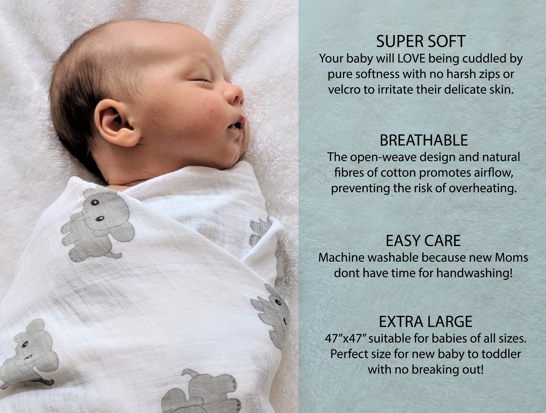 CozyBubs Muslin Swaddle Blankets - Breathable and Skin-Friendly Swaddle Blanket for Girls and Boys - Perfect Nursery Essential and Baby Shower Party Gift - 47 x 47 inches 3-Pack