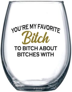 friend gifts for women, funny bff birthday or christmas gift for best friend women or men 15 oz dishwasher safe stemless wine glass for wine lovers, unique friendship gift