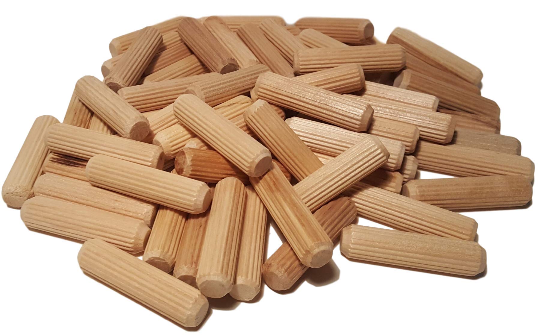 100 Pack 1/2" x 2" Wooden Dowel Pins Wood Kiln Dried Fluted and Beveled, Made of Hardwood