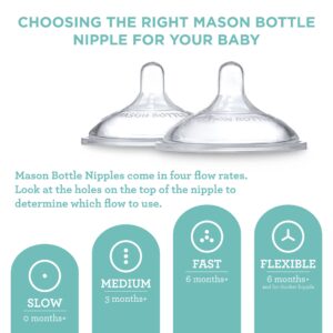 Mason Bottle 8 Ounce Glass Baby Bottles: Wide Neck, Slow-Flow Nipples w/ 1 Silicone Sleeve, Non-Toxic, BPA and BPS Free, 100% Made in The USA (3 Pack)