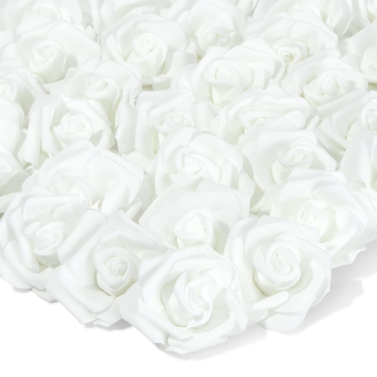 Juvale 100 Pack White Artificial Flowers, Bulk Stemless Fake Foam Roses for Wedding, Decorations, Bouquets (3 in)