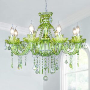 green k9 crystal candle chandeliers lighting modern pendant lights ceiling fixture lamp for dining living room bedroom hallway entry elegant decoration 8 lights e12 base, h20.5 x w28.3 inch (upgraded)