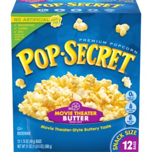 pop secret microwave popcorn, movie theater butter flavor, 1.75 oz snack bags, (pack of 12)