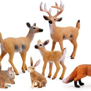 UANDME Forest Animals Figures, Woodland Creatures Figurines, Miniature Toys Cake Toppers (Deer Family, Fox, Rabbit, Squirrel)