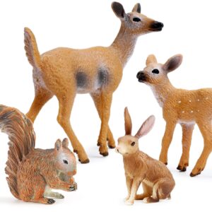 UANDME Forest Animals Figures, Woodland Creatures Figurines, Miniature Toys Cake Toppers (Deer Family, Fox, Rabbit, Squirrel)