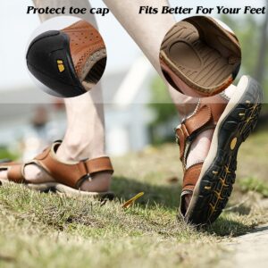 BINSHUN Sandals for Men Leather Hiking Sandals Athletic Walking Sports Fisherman Beach Shoes Closed Toe Water Sandals