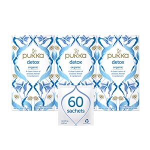 pukka organic detox tea, aniseed, fennel and cardamom, perfect for inner reset, pack of 3 (60 tea bags)