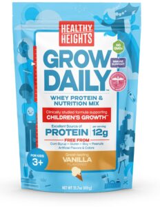 healthy height grow daily 3 protein powder (vanilla) - developed by pediatricians - high in protein nutritional shake - contains key vitamins & minerals