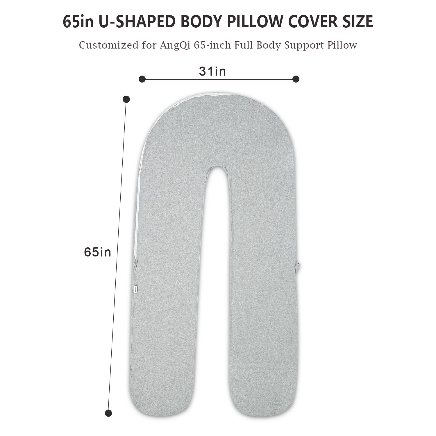 AngQi Pregnancy Pillow Cover Case - U Shaped Pillowcase – Fit 65" x 31" U Shape Pillows - Total Body/Maternity Pillow Replacement Cover - Stretch Jersey Knit Cotton - Gray