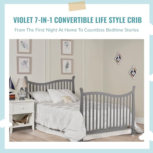 Dream On Me Violet 7-in-1 Convertible Life Style Crib in Steel Grey, Greenguard Gold Certified, 4 Mattress Height Settings, Made of Sustainable New Zealand Pinewood