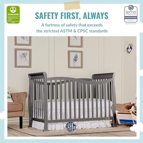 Dream On Me Violet 7-in-1 Convertible Life Style Crib in Steel Grey, Greenguard Gold Certified, 4 Mattress Height Settings, Made of Sustainable New Zealand Pinewood