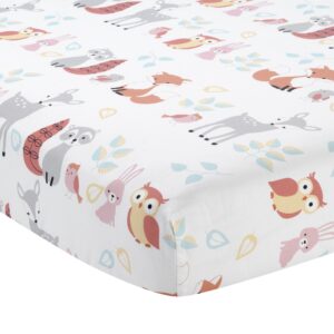 lambs & ivy little woodland animals fitted crib sheet, white