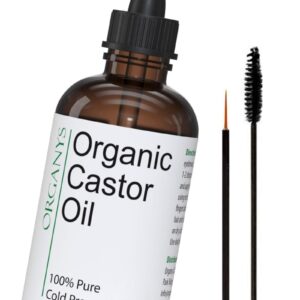 Organys Organic Castor Oil 2oz, For Longer Fuller Thicker Looking Hair Eyelashes & Eyebrows Enhances The Appearance Of Natural Lash & Brow Growth. Serum Comes With Eyeliner & Mascara Brushes