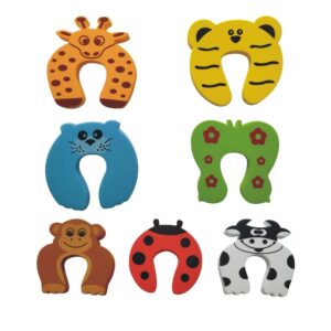 vizgiz 7 pack finger pinch guard door stopper baby children safety cartoon 7 animals stop clip silencer clamp anti-slamming anti-lock hand guards security eva foam cushion for parents kids toddlers