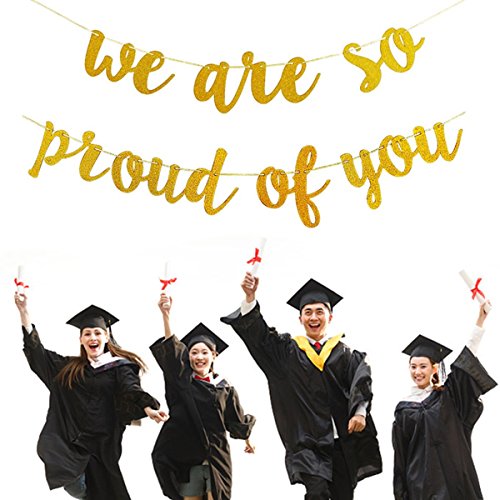 Gold Glitter We are So Proud of You Banner - Graduation Party/Grad Party Decorations 2024 Congratulations Banner College Graduation Party Decorations 2024