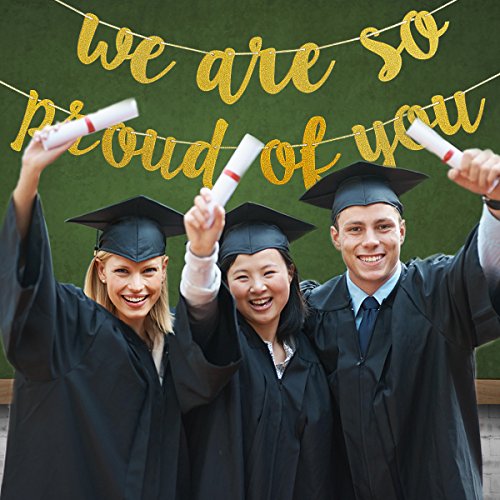 Gold Glitter We are So Proud of You Banner - Graduation Party/Grad Party Decorations 2024 Congratulations Banner College Graduation Party Decorations 2024