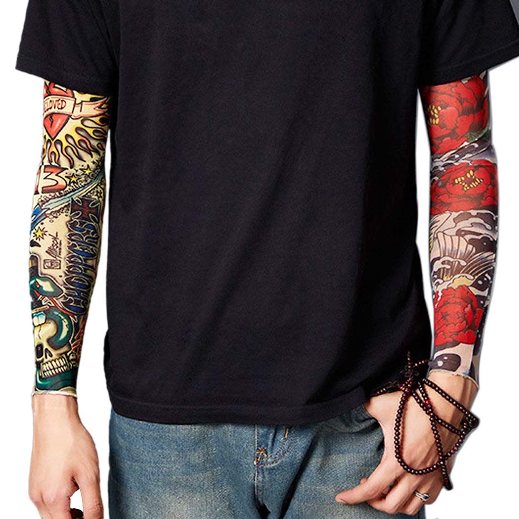 Toirxarn 8PCS Tattoo Sleeves Cool Temporary Sunscreen Arm Sleeves for Men Women Cycling Running Driving Sports-Colored Design