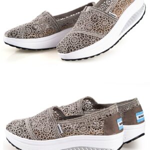 Bill&Candy Women's Mesh Slip-On Platform Toning Shoes Crochet Fitness Work Out Sneaker Dark Grey