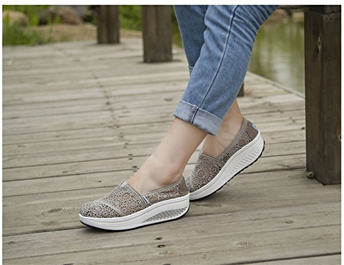 Bill&Candy Women's Mesh Slip-On Platform Toning Shoes Crochet Fitness Work Out Sneaker Dark Grey