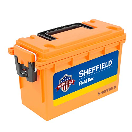 Sheffield 12630 Field Box, Pistol, Rifle, or Shotgun Ammo Storage Box, Tamper-Proof Locking Ammo Can, Water Resistant, Made in The U.S.A, Stackable, Orange