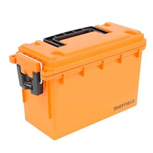 Sheffield 12630 Field Box, Pistol, Rifle, or Shotgun Ammo Storage Box, Tamper-Proof Locking Ammo Can, Water Resistant, Made in The U.S.A, Stackable, Orange