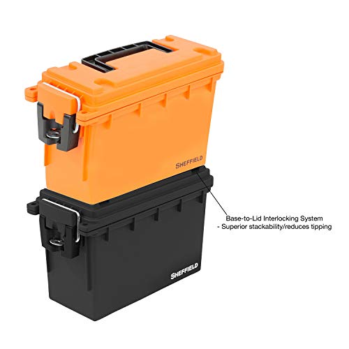 Sheffield 12630 Field Box, Pistol, Rifle, or Shotgun Ammo Storage Box, Tamper-Proof Locking Ammo Can, Water Resistant, Made in The U.S.A, Stackable, Orange